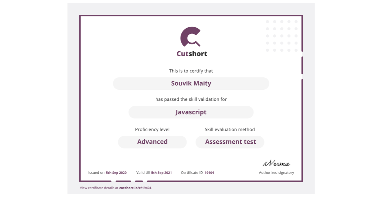 Souvik's skill certificate for Javascript | Cutshort