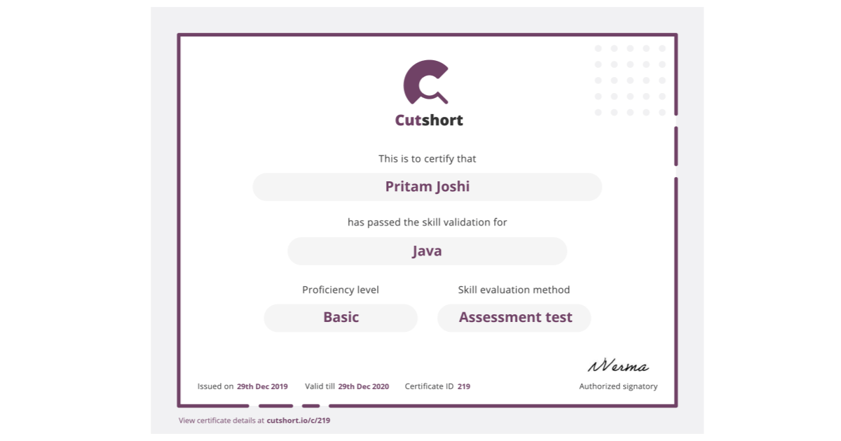 Preetam's skill certificate for Java | Cutshort