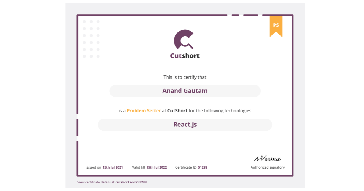 Anand's problem setter certificate